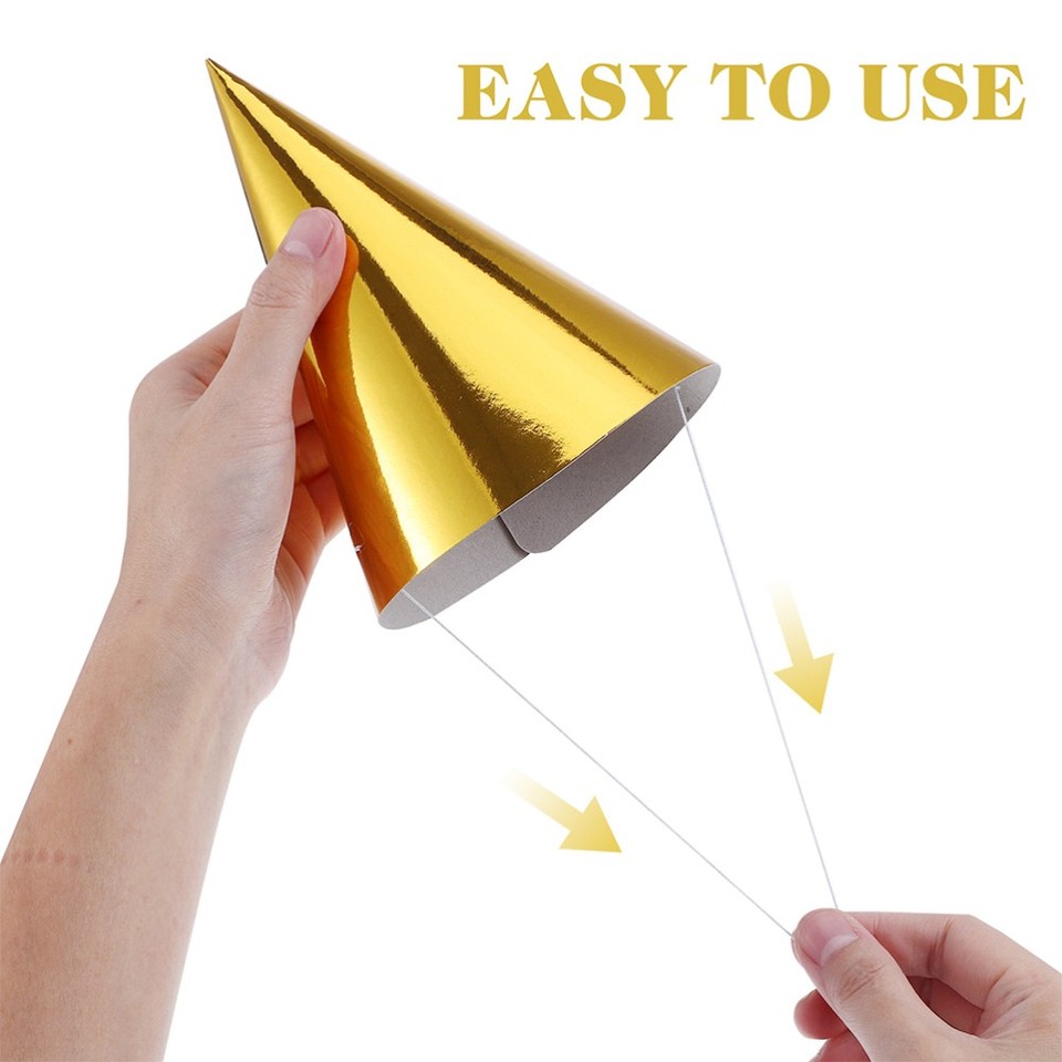 60Pcs Birthday Cone Hats: Metallic Paper Cone Hats with Elastic String ...