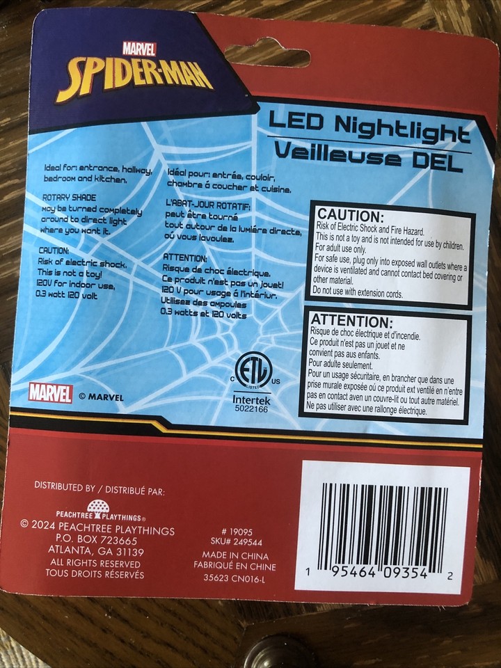 SPIDER MAN LED Night Light Wall Plug-In with Switch Marvel Comics New ...