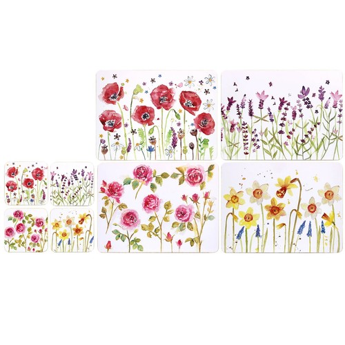 Assorted Floral Placemat Coaster Set Poppy Daffodil Lavender Rose table ...