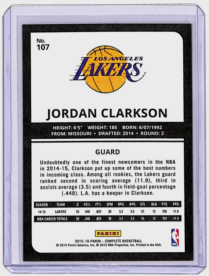 2015 2015-16 Panini Complete Silver #107 Jordan Clarkson Los Angeles ...