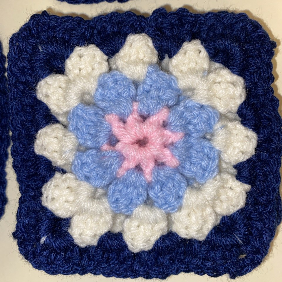 Forget Me Not GRANNY SQUARE Lot - 12 Hand Made Crochet Squares | eBay
