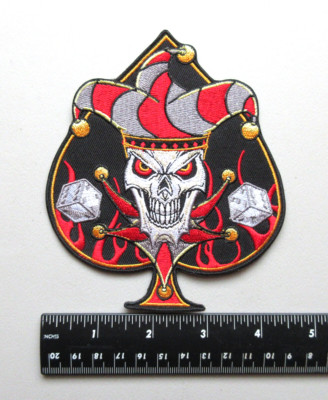 SKULL JESTER SPADE DICE FLAMES VEST JACKET CLOTHING EMBROIDERED IRON ON ...