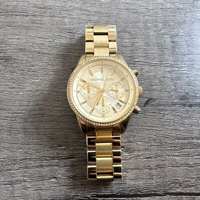Michael Kors Watch Women MK6356 Ritz Chronograph Gold Crystal Stainless ...
