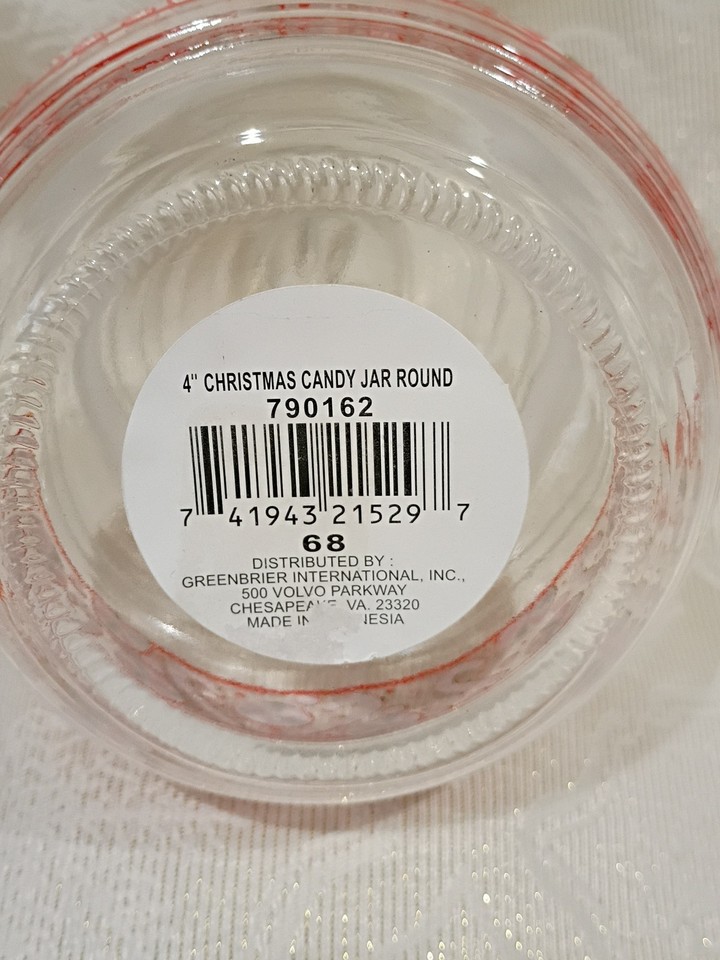 Vintage Greenbrier Glass Candy Jar w/Sealing Lid Christmas Candy Motif ...