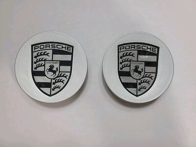 PORSCHE SILVER / SILVER & BLACK EMBLEM CENTER CAPS - SET OF 2 - 7L5 601 ...