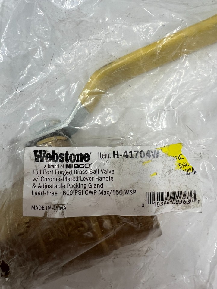 Webstone H-41704W Full Port Forged Brass Ball Valve 600 PSI CWP MAX/150 ...