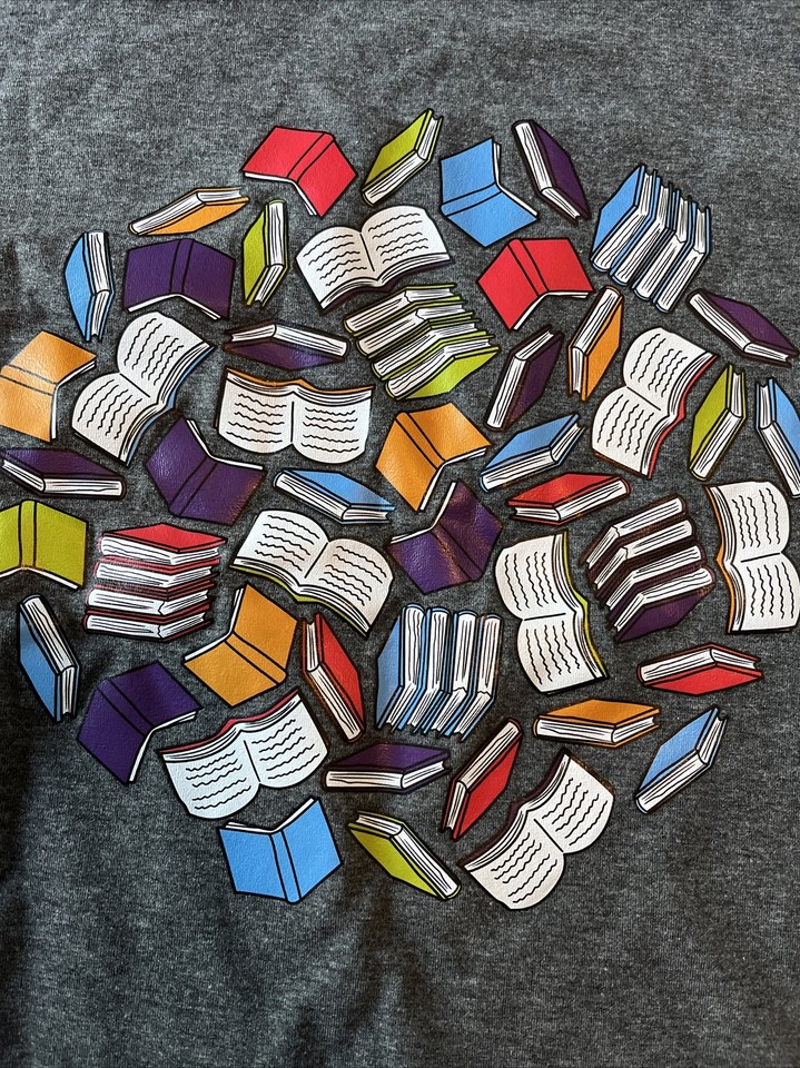 New Shein Books Collage Shirt Tee Top Gray Novels Literature Womens 14 ...