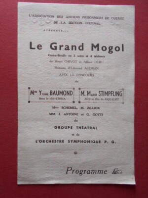 Le grand mogol Epinal programme assoc anciens prisonniers de guerre | eBay