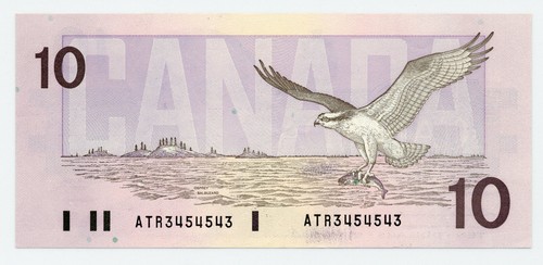 1989 $10 Bank of Canada - 3-DIGIT RADAR NOTE ATR3454543, Choice to Gem ...