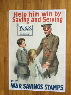 1918 "Help him win by saving and serving" original WWI poster ...