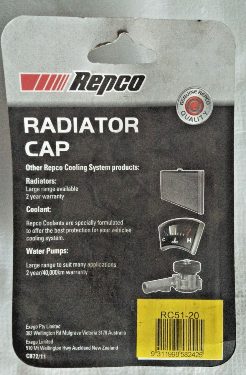 Radiator Cap - 20PSI-135KPa -Repco By CPC - NOS RC51-20 | eBay Australia