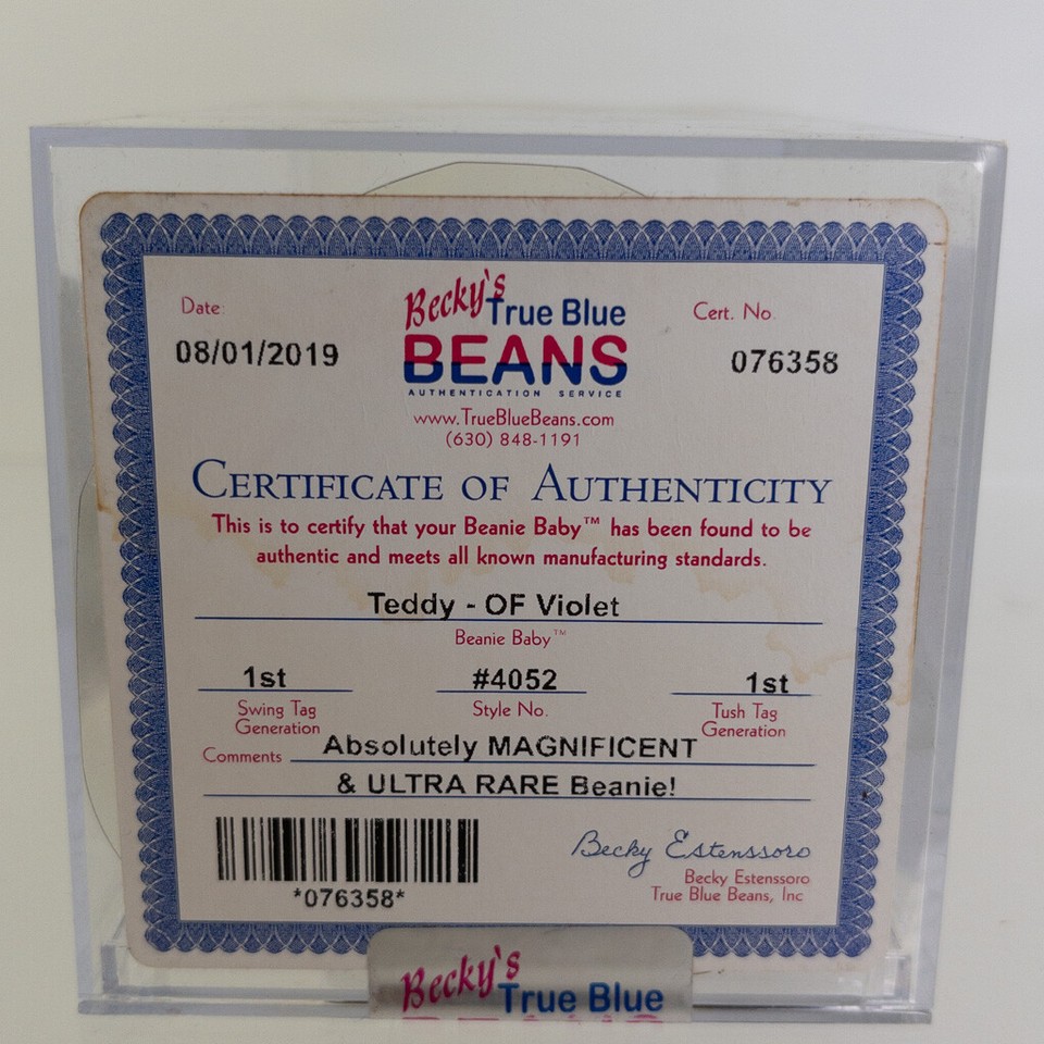 Authenticated TY Beanie Baby - TEDDY VIOLET - OLD FACE (1st Gen Hang ...