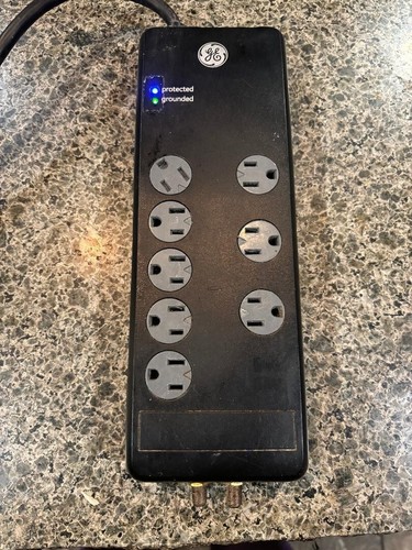 GE Surge Protector Relocatable Power Tap 8 Outlets 2-COAX Black TESTED ...