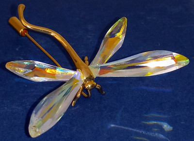 VTG SWAROVSKI DRAGONFLY AB CRYSTAL 925 STERLING GOLD PLATE STICK PIN BROOCH | eBay