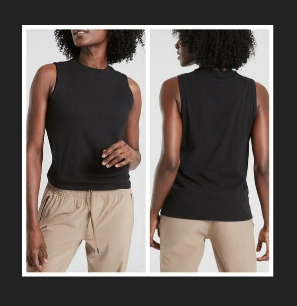 ATHLETA WOMEN'S BLACK SLEEVELESS HIGH NECK ORGANIC DAILY TANK TOP Sz M ...