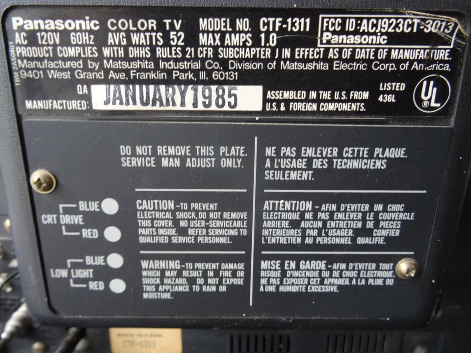 Panasonic Color TV with CompuFocus Vintage 80’s CRT CTF-1311 gamer TV ...