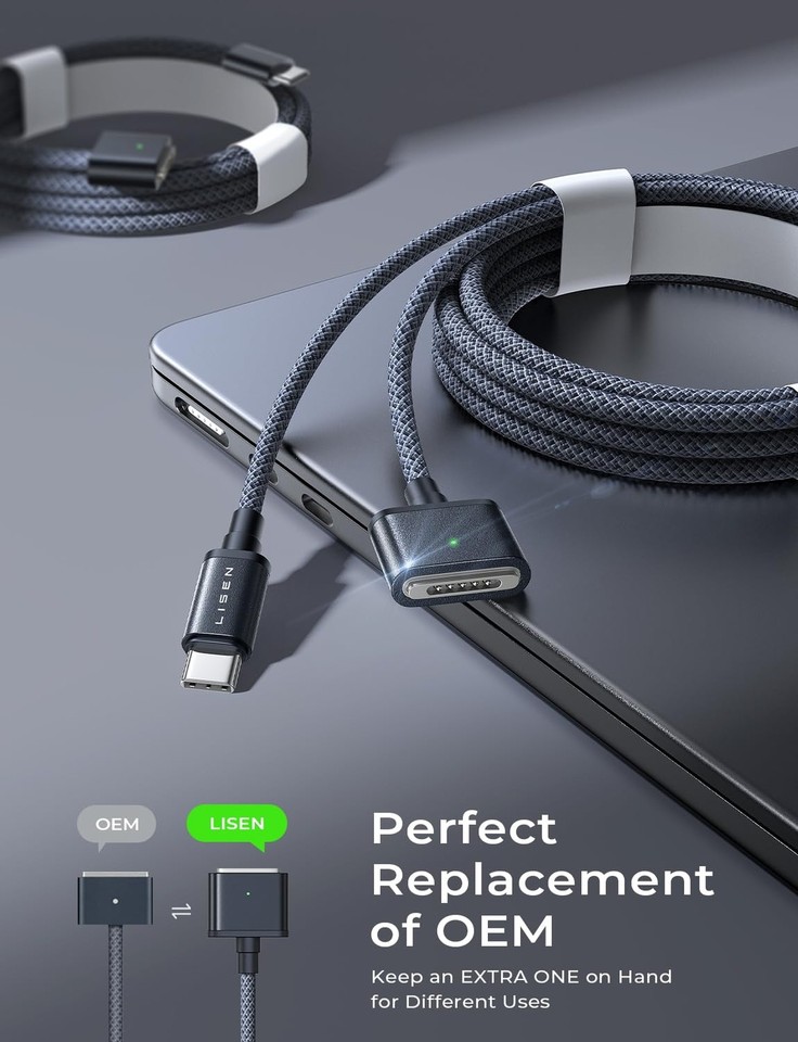 LISEN USB C to Mag-Safe 3 Cable for MacBook Charger, Magsafe Charging ...