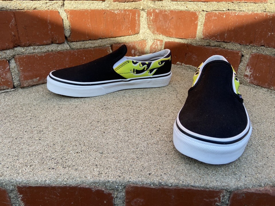 Vans Classic Slime Flame Black Lime Slip On Canvas Boys Size 5.5 Women ...