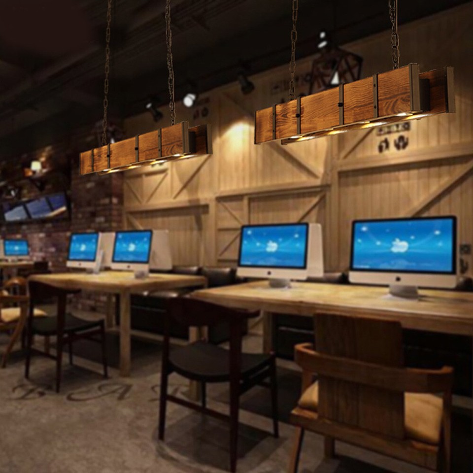 Rustic Wood 4 Lights Chandelier Farm House Ceiling Lamp Pendant Light ...