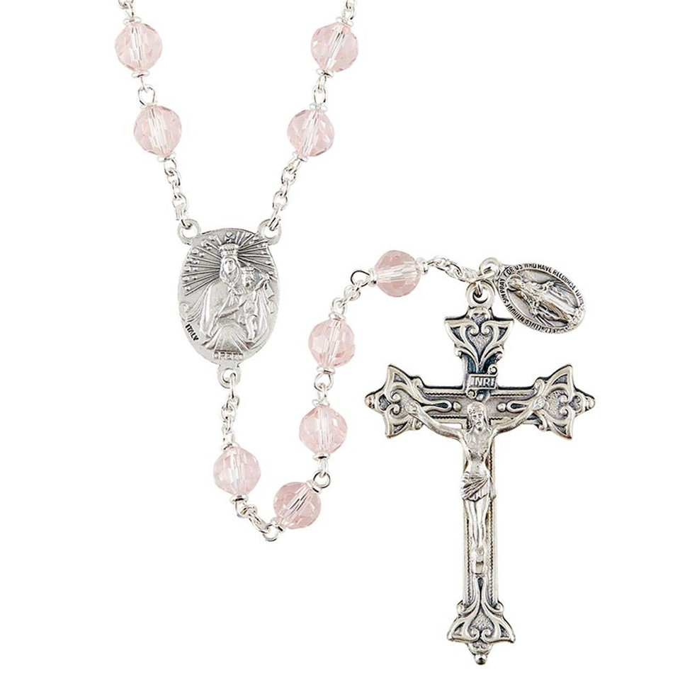 Rose Pink Crystal Bead Sacred Heart Rosary Creed Vienna Collection Gift ...