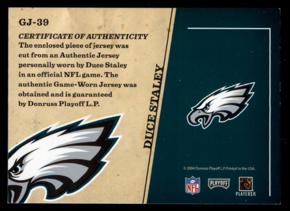 2004 Playoff Prestige Game Day Jerseys Duce Staley Philadelphia Eagles ...