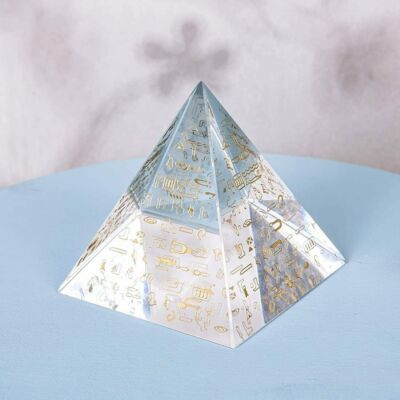 80MM Crystal Pyramid Prism Egypt Pyramid Gold Engraved Character Decor ...
