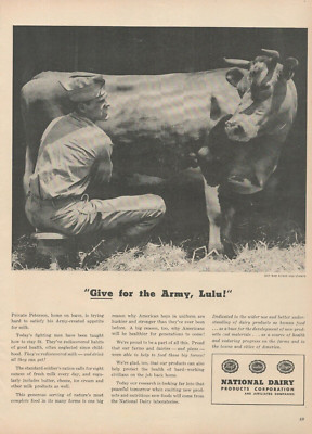 1943 National Dairy Products Corp Soldier Milking Cow WW2 Vintage Print ...