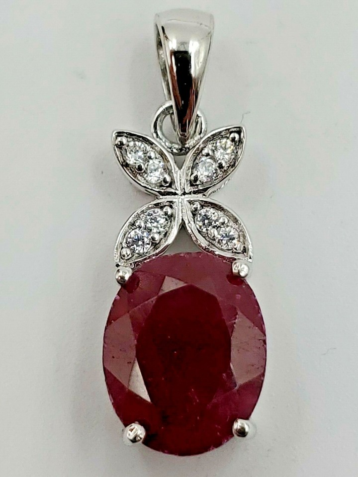 925 Sterling Silver CZ and Oval Red Stone Pendant by Stauer New Old ...