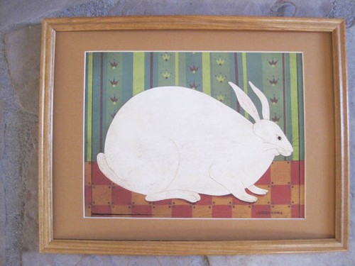 WARREN KIMBLE Country Rabbit -American Folk Matted 12 x 16 wood frame ...