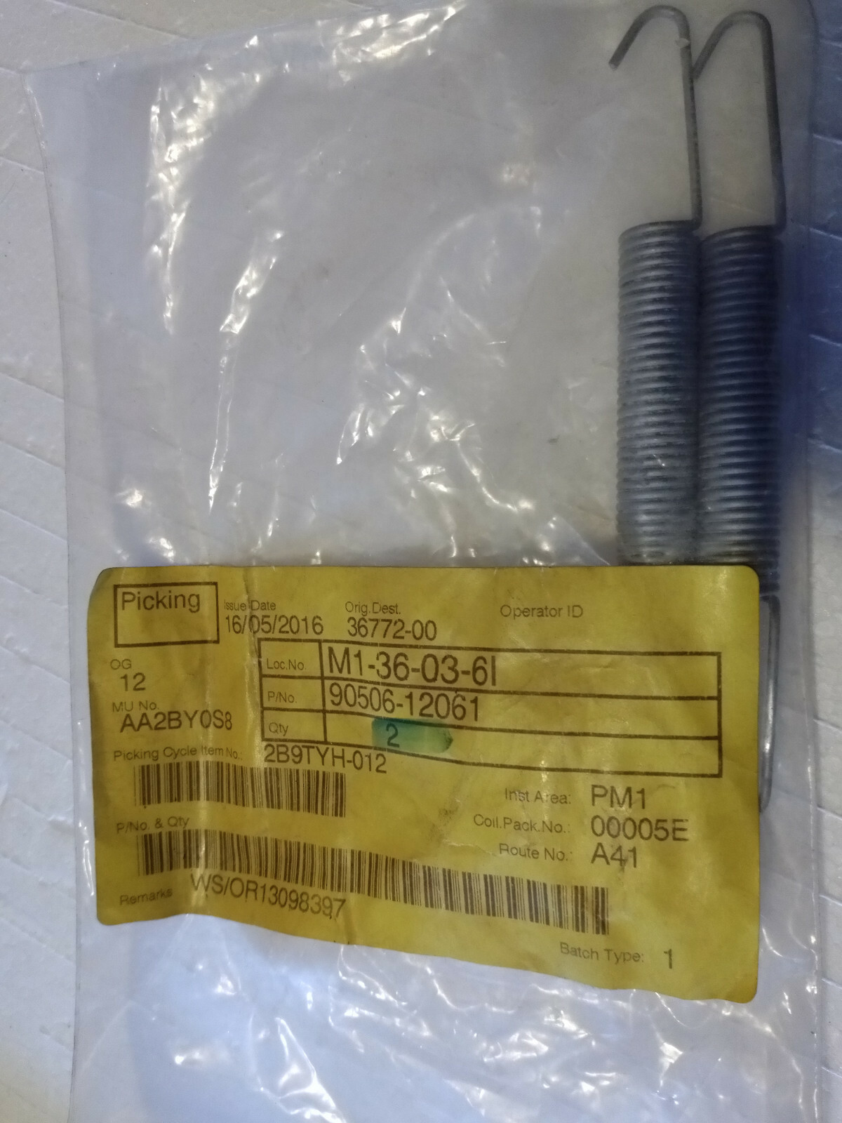 90506-12061 Genuine Toyota SPRING, TENSION, NO.1 FOR PARKING BRAKE SHOE ...