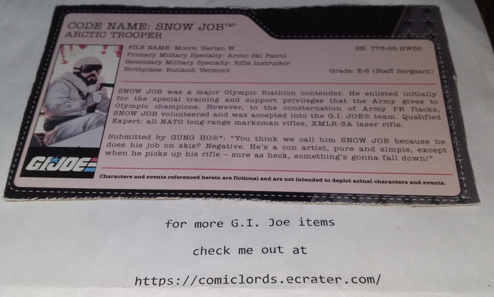 Snow Job V5 Filecard Rise of Cobra 2009 GI Joe G.I. Joe File Card | eBay