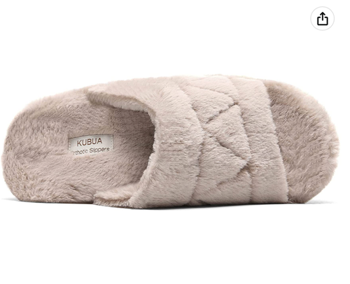 KUBUA Slippers Women's Indoor/Outdoor OPEN TOE SZ 8 & 9 BEIGE Plush NEW ...