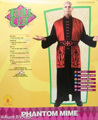 Phantom Mime Costume 2 Pc Blk & Red Robe & Tie On Belt Gothic Priest ...