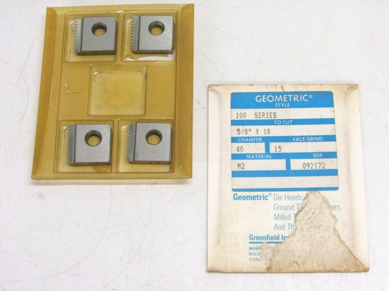 (4) GREENFIELD INSERT CHASERS SIZE 5/8-18 15° HOOK 40° CHAMFER 092172 ...