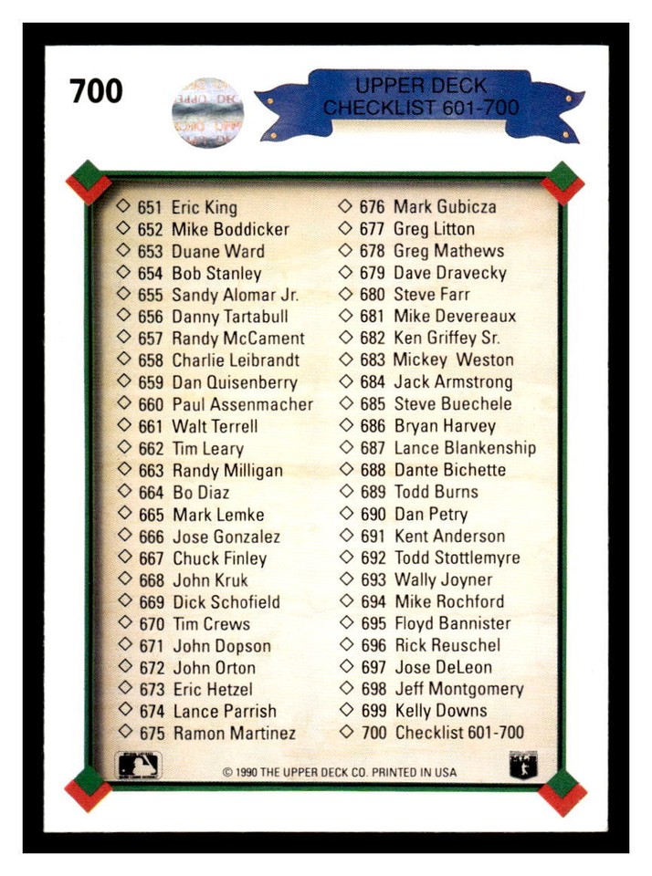 1990 Upper Deck #700 Checklist: 601-700 CL, ERR - | eBay