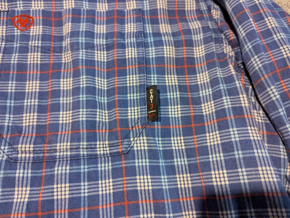 Ariat Shirt Mens XXL Blue Plaid FR Flame Resistant Plaid CAT 2 2112 ...