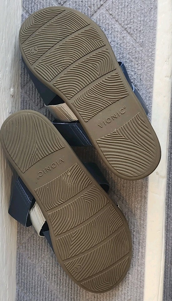 Vionic Luelle orthotic slide sandal Size 9 Metallic SILVER Navy BLUE ...