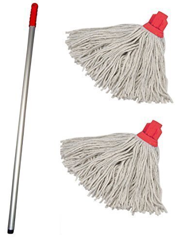 Red Mop and Handle Set - 1 handle & 2 x 16py Mop Heads | eBay