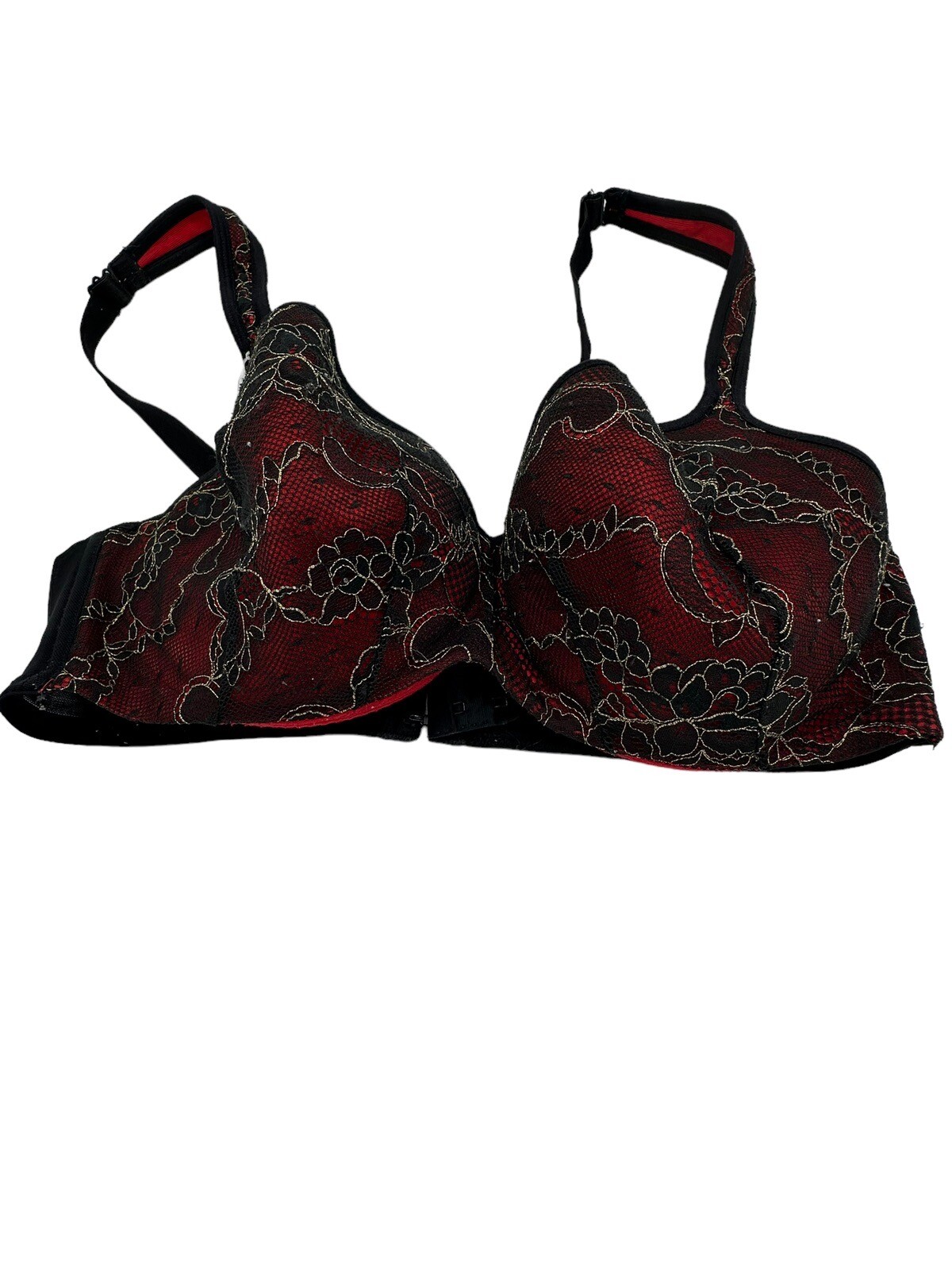 Cacique Underwire Bra Red Black Gold Lace Trim 38D Women's | eBay