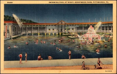 Kennywood Park Amusement Park Swimming Pool Night Pittsburgh PA Linen ...