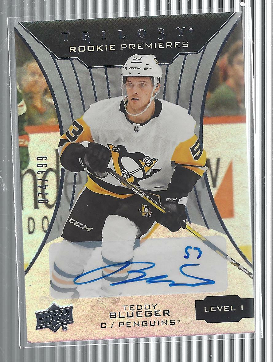 Teddy Blueger 2019-20 Upper Deck Trilogy Silver #73 Autograph 074/399 ...