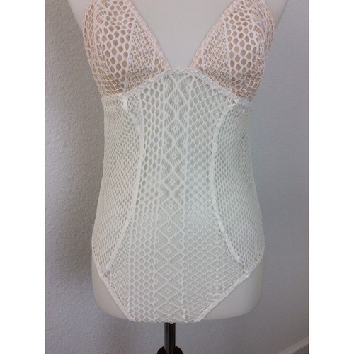 Victoria's Secret Lingerie Women Sz L Bodysuit Teddy Sheer Mesh Ivory ...