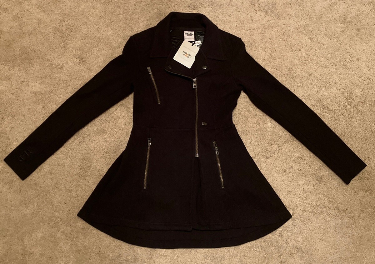 HARLEY DAVIDSON Women's Pleated Black Pea coat 96080-18VW Sz HARLEY DAVIDSON Women's Pleated Black Pea coat 96080-18VW Sz
