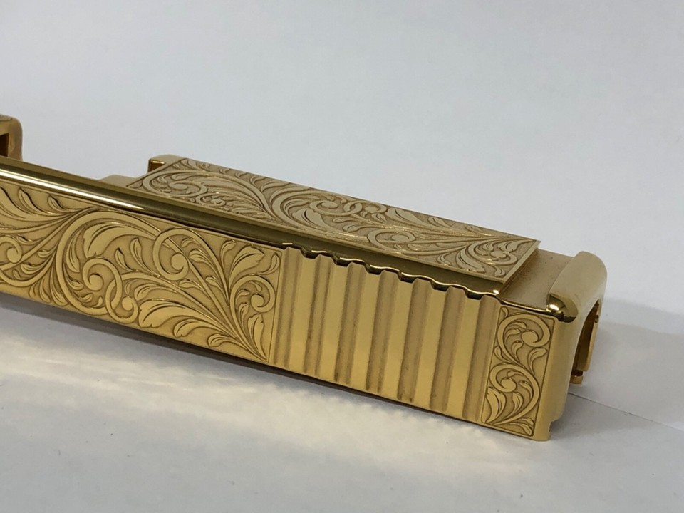 Custom DEEP Laser engraved Glock 19 24k gold plated Slide Gen 3 g19 ...