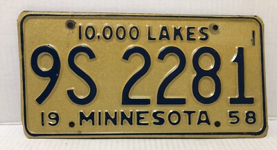 Vintage Original 1958 MN MINNESOTA License Plate Tag 9S 2281 - NICE ...