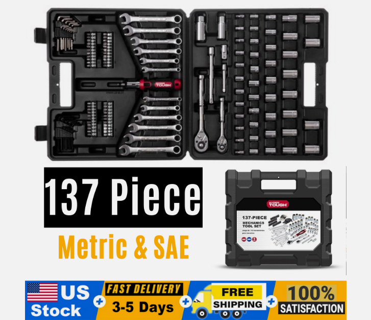 NEW Mechanic Socket Set Tool Kit Drive 137 Piece 1/4 3/8 Repair Home ...
