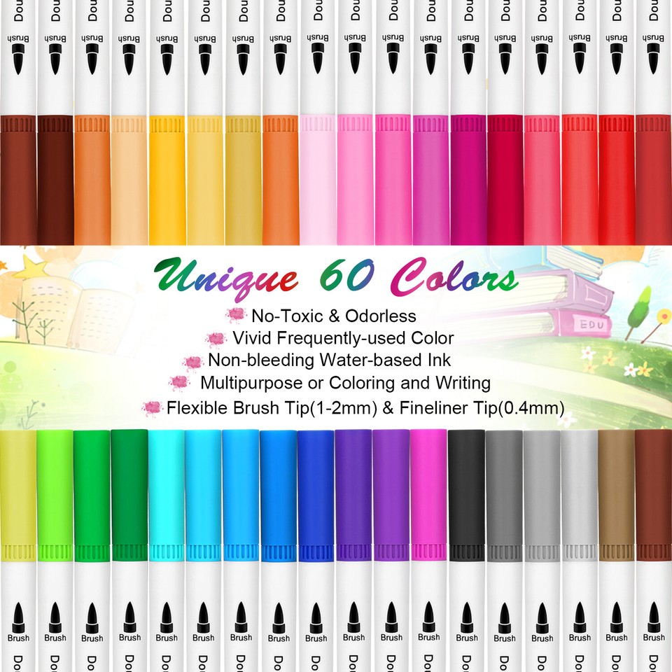 36/60/100 Colors Dual Brush Pens Art Markers Artist Fine & Brush Tip ...