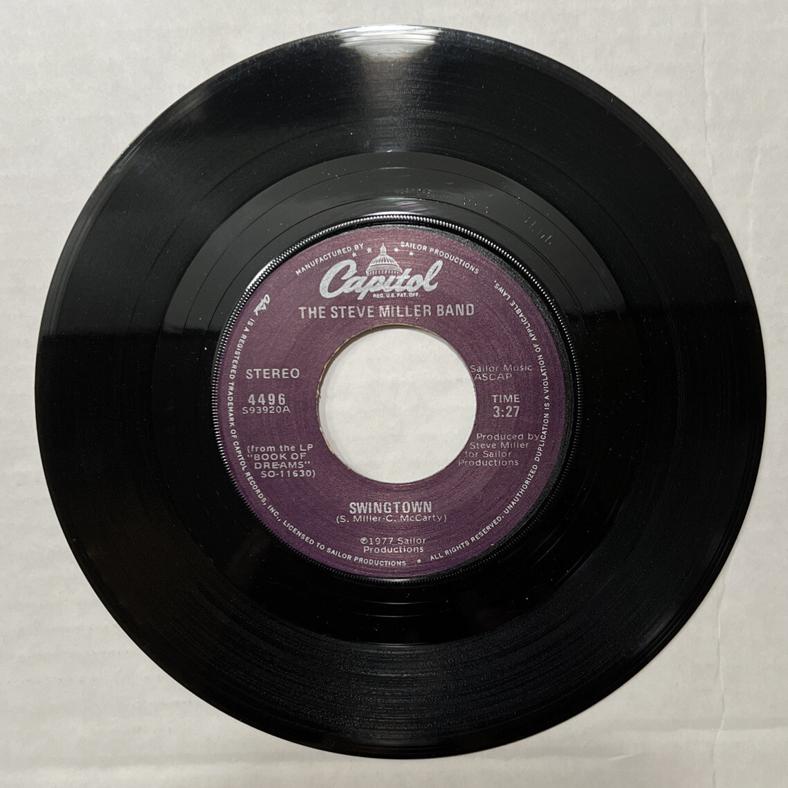 45 rpm Vintage 7” Vinyl Single Hit Record Steve Miller Band - Swingtown ...