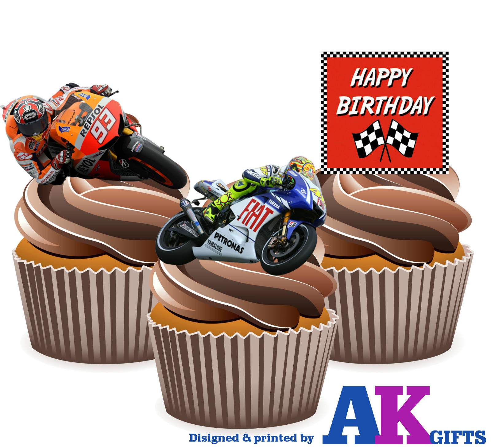 PRECUT Happy Birthday MotoGP 12 Edible Cupcake Toppers Decorations Boys ...