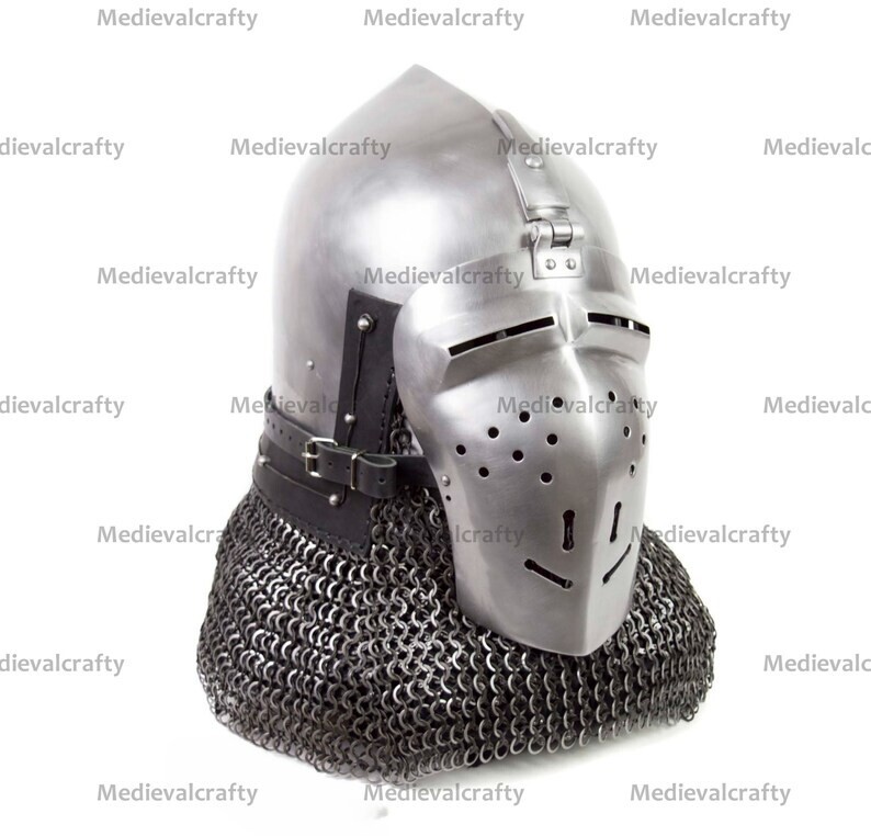 Medieval Italian Bacinet Klappvisor Helmet Buhurt Fighting Chainmail ...